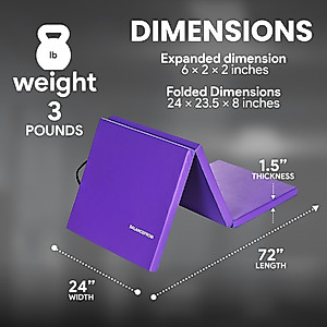 Signature Fitness Three Fold Folding Exercise Mat with Carrying Handles for MMA, Gymnastics and Home Gym Protective Flooring, 1.5-Inch Thick, Purple