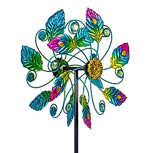 Viveta 51.2 Inch Garden Wind Spinners, Metal Wind Sculptures & Spinners Yard Spinners Outdoor Peacock Double Sided Windmill Spinner for Patio Lawn Decor