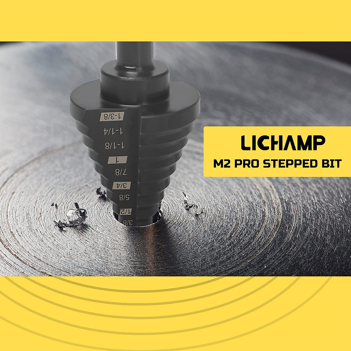 Lichamp Step Drill Bit Set for Metal Sheet Heavy Duty, 5-Piece Premium M2 HSS Step Up Down Drill Bits Stepper Unibit for Steel Hole, 50 Sizes from 1/8 to 1-3/8 inches
