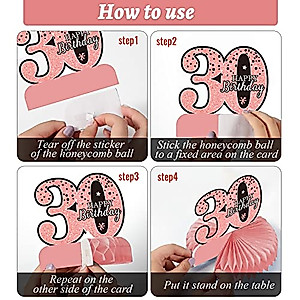 9 Pieces Rose Gold 30th Birthday decorations for Women Pink 30th birthday centerpieces for Tables Decorations Cheers to 30 Years Honeycomb Table Topper Happy 30th Birthday Decorations for Woman