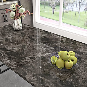 Black Marble Contact Paper Peel and Stick Countertops 15.8" x 78.7" Decorative Wallpaper Waterproof Marble Contact Paper for Countertops Removable Wall Paper Black Vinyl Film for Cabinets Liner
