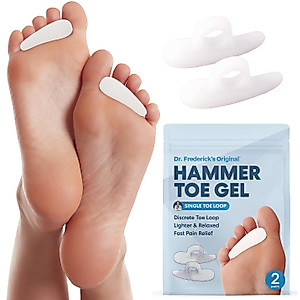 Dr. Frederick's Original Hammer Toe Gels - 2 Pairs - Hammer Toe Support Crest for Women & Men - Joint Realign - Cushion, Support & Temporary Splint - Crooked, Claw, Toe Brace - White - 1 Loop Design