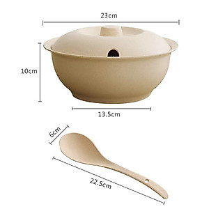 Hemoton Soup Pot Microwave Noodle Bowls Soup Bowl with Spoon Wheat Straw Soup Food Dish Large Meal Food Round Bowl with Lid Cover Salad Dinner Lunch Bowl Tableware Soup Pot Salad Serving Utensils