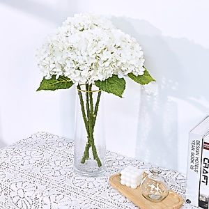 Waipfaru 21" Real Touch White Hydrangea Artificial Flowers with Long Stem & Leaves, Full Latex Faux Hydrangea Flowers for Home Decor Party Floral Arrangements Wedding Bouquets Centerpieces, 3Pcs