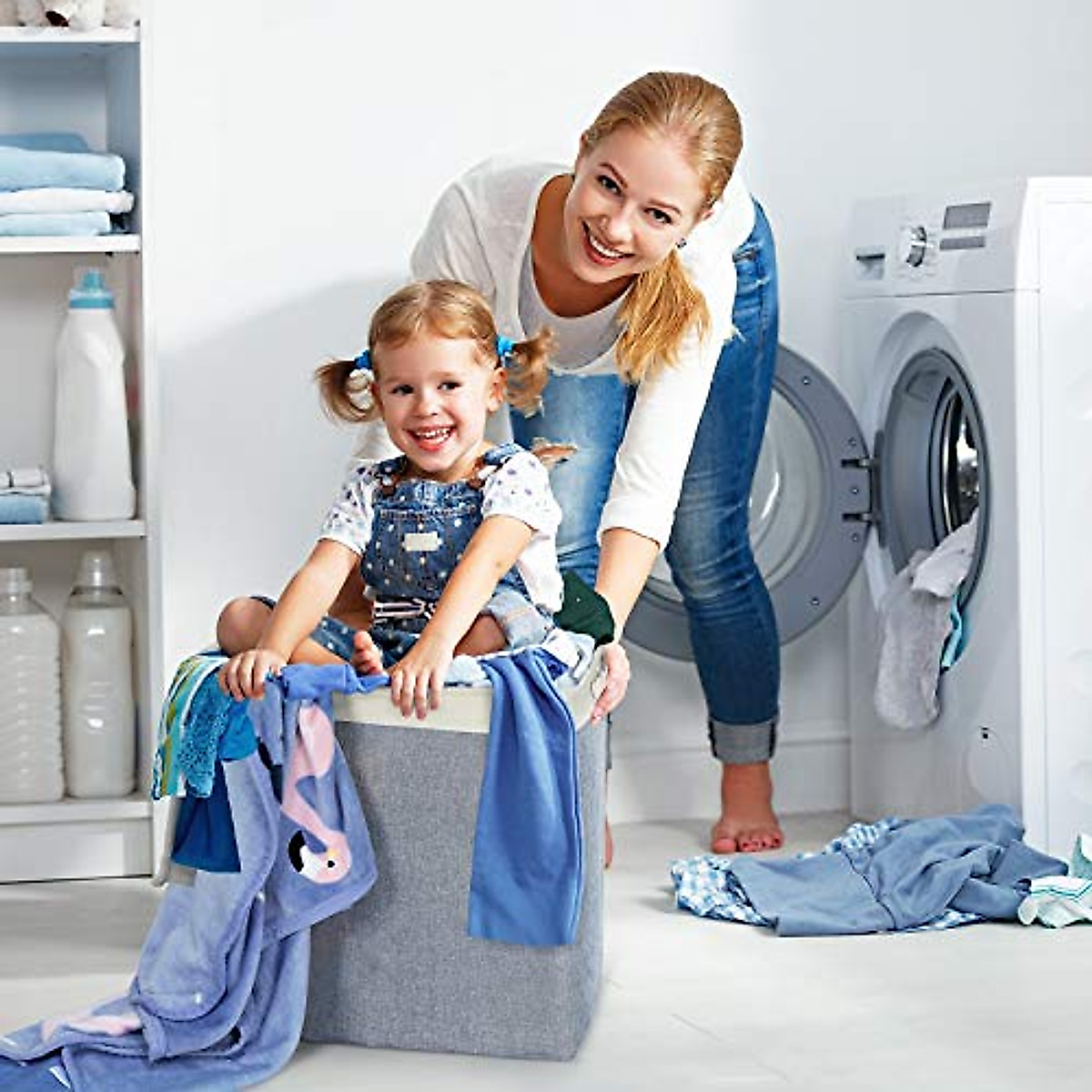 COSYLAND Laundry Basket with Rope Handles 65L Collapsible Linen Hamper Foldable Nursery Storage Baskets Bin for Bathroom, Toys and Clothing Organization