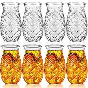 Zubebe Set of 8 Tiki Pineapple Glasses 17 oz Retro Relief Pineapple Cups Clear Pineapple Drinking Cup for Wine Cocktail Drink Martini Whiskey Juice Outdoor Pool Party Picnics
