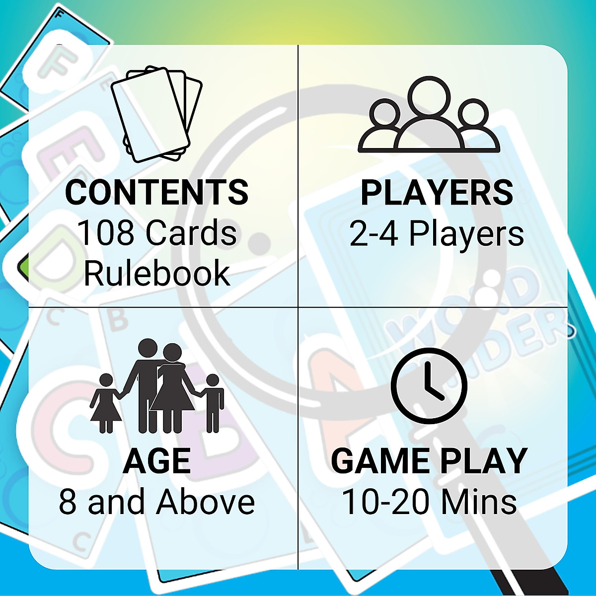 TORTUE Word Finder - Quick Simple Card Game to Boost English Vocabulary for Ages 7-99 Years | Family Safe | Form Words | Think of Combinations | 2-4 Players