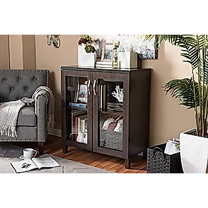 Baxton Studio Wholesale Interiors Sintra Sideboard Storage Cabinet with Glass Doors, Dark Brown
