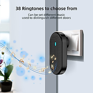 Smart Wireless doorbell IP65 waterproof 320M range door bells 38 Songs Chime door ring Elderly pager (Black)