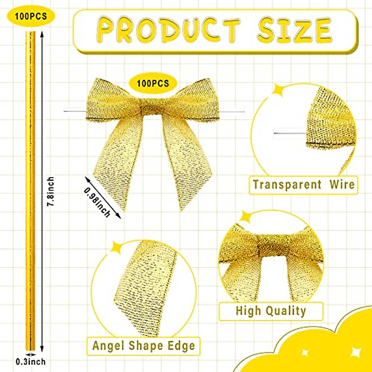 200 Cake Pop Sticks and Bows Kit for Cake Pops, Candies, Lollipops, Chocolates and Cookies Decorating, Include 100 Satin Ribbon Twist Tie Bows and 100 Paper Striped Straws for Party Supplies (Gold)