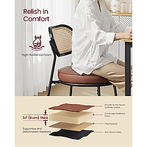 VASAGLE Dining Chairs, Set of 2 Dining Room Chairs with Boho PE Rattan Back, Synthetic Leather Upholstered Accent Chairs for Kitchen Living Room, Coffee Brown ULDC160K02V1