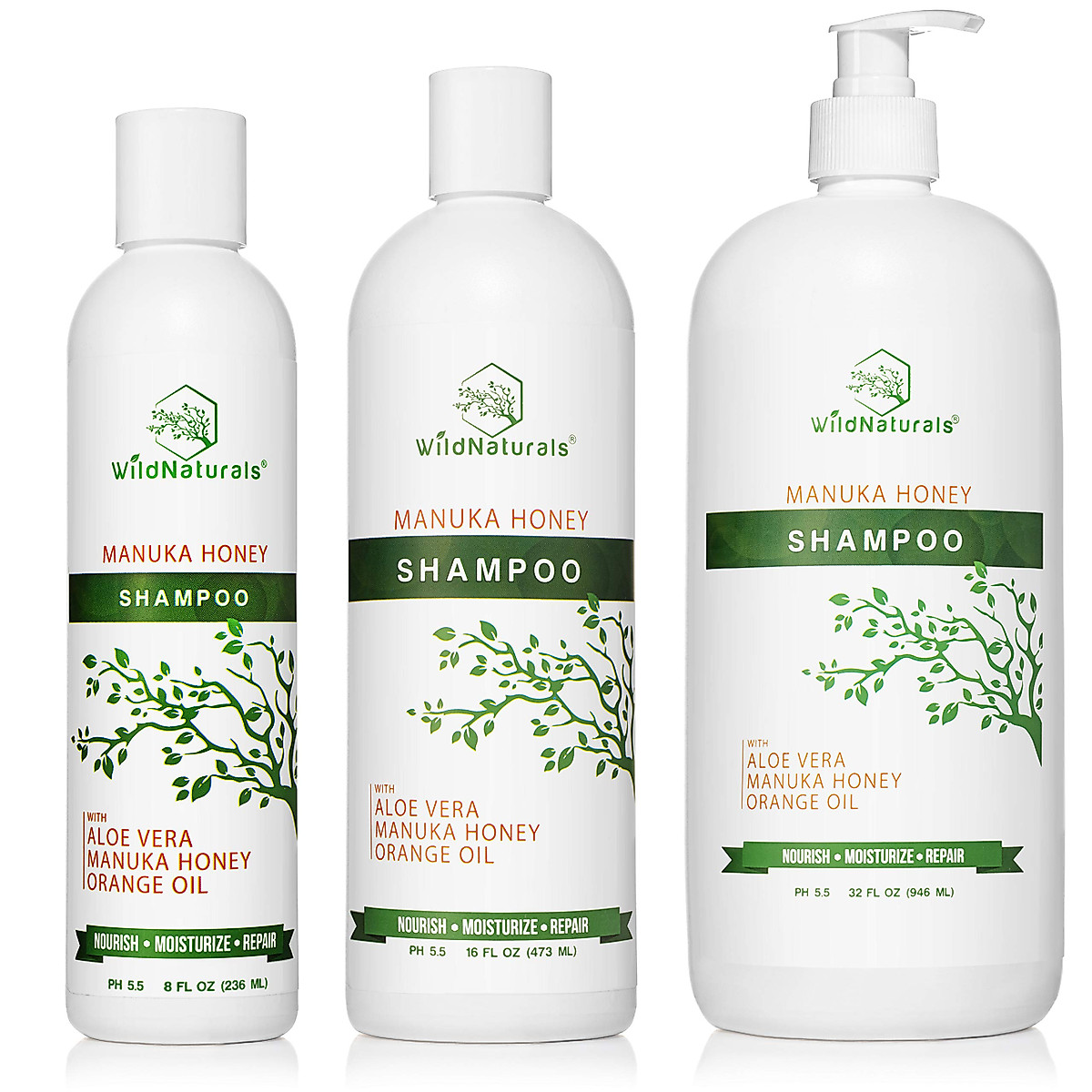 Wild Naturals Manuka Honey Shampoo for Eczema & Psoriasis – Hydrating Sulfate-Free Shampoo with Aloe Vera & Coconut Oil – Moisturizing Shampoo for Dry, Itchy Scalp