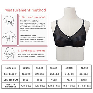 Pocket Bra for Crossdressing Mastectomy Prosthesis Breast Forms Underwired Post-Surgery Bra Black 46/105D