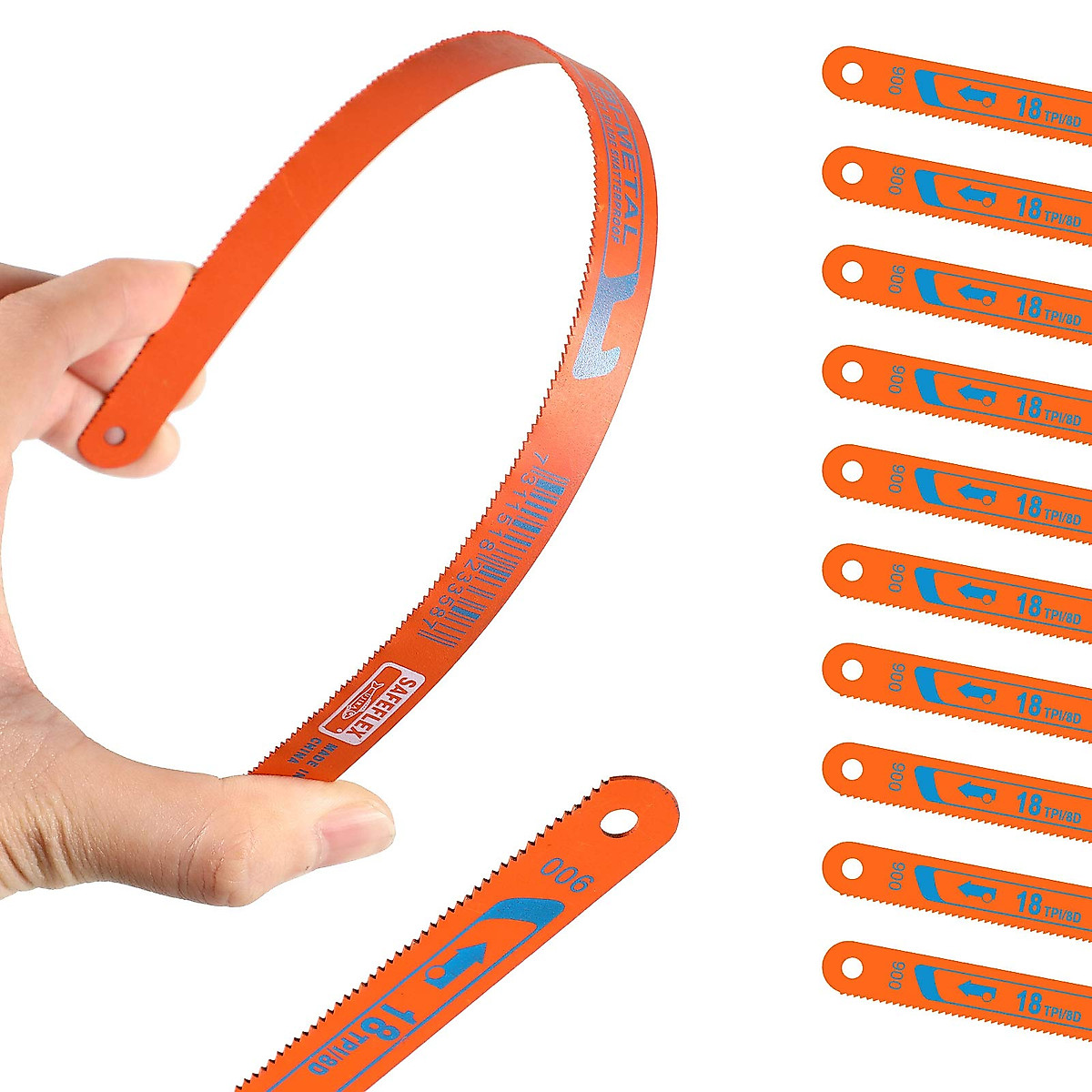 20 Pieces Hacksaw Replacement Blades Metal Cutting Hacksaw Blades with 18 Teeth and 24 Teeth Per Inch (Orange Background with Bi-metal Letter)