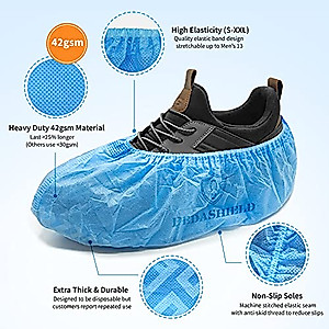 PedaShield 110 Premium Thick Extra Large Disposable Boot & Shoe Covers XL, Non Slip Blue Booties, Water Resistant Foot Protectors, Construction Durable 42GSM for Indoors Outdoors, US Men 13, Women 15