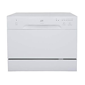 SPT SD-2213W ENERGY STAR Compact Countertop Dishwasher - Portable Dishwasher with Stainless Steel Interior and 6 Place Settings Rack Silverware Basket for Apartment Office And Home Kitchen, White