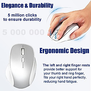 Wireless Keyboard and Mouse Combo Rechargeable USB Cordless Slim Compact Keyboard with Numeric Keypad and Ergonomic Silent Computer Mouse Set for Windows,PC,Laptop,MacBook,Chromebook-Silver White