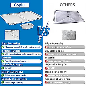 Copiu Grill Grease Tray with Catch Pan, 24"-30" Adjustable Grill Replacement Parts Stainless Steel Outdoor BBQ Drip Pan for Dyna Glo, Nexgrill, Expert Grill, Kenmore, BHG, Backyard, Uniflame and More