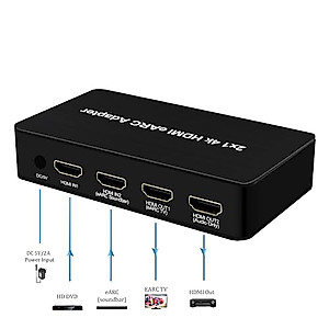 HDMI Switch with eARC Audio Extractor,4K60Hz HDMI Switch 4 in 1 with Audio Out,Supports IR Remote,18Gbps,eARC/ARC,Soundbar,HDCP 2.2,LPCM 7.1,HDR10,Dolby Digital Plus (Black 201EARC)