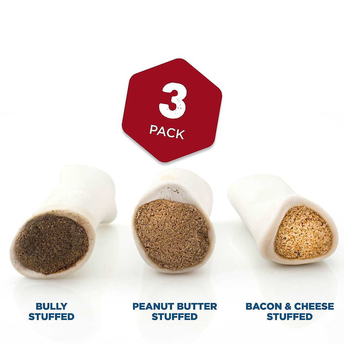 Best Bully Sticks 5-6" Variety Pack Filled Dog Bones 3 Pack Shin Bones for Dogs, Easily digestible, Long Lasting & Refillable Stuffed Dog Bones