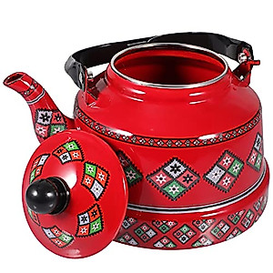 Yardwe Outdoor Decor Retro Enamel Tea Kettle Stainless Steel Teapot Tea Serving Pot 2.5l Water Boiling Kettle Stovetop Water Boiler No Whistling Kettle for Home Kitchen Red Vintage Decor