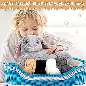 HyDren Nursing Bunnies Stuffed Animal Set: Soft, Cuddly Plush Mommy & 4 Baby Rabbits Toy for Kids (Gray)