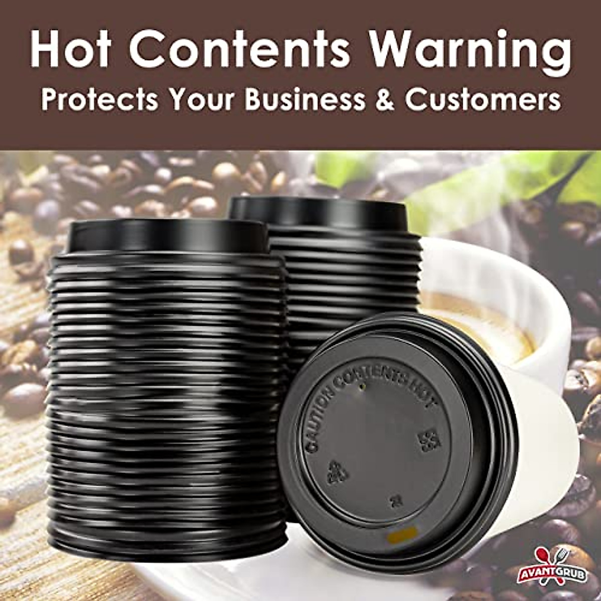 Anti-Spill, Recyclable Black Dome Lids, 100 Pk. Coffee Cup Lid for Portable Drinks. 3.45" Diameter, Fits 10, 12, 16, 20oz Disposable Paper Cups. Domed Plastic Covers for Takeout Tea, Espresso or Latte