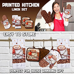 Lobyn Value Pack Kitchen Towel Oven Mitts and Pot Holders Sets, Pot Holders and Oven Mitts Sets, Kitchen Mittens and Pot Holder Set, Potholder Set, Mittens Kitchen Coffee Design