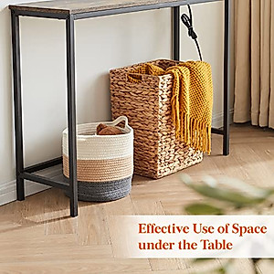 Lifewit 39.4” Console Entryway Table with 2 Power Outlets and 2 USB Ports,Industrial Narrow Sofa Table for Hallway, Living Room,Bedroom,Kitchen, Metal Frame, Rustic Brown, Easy Assembly