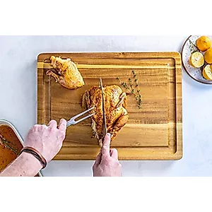Lipper International 1250 Acacia 1 1/2" Thick Carving Board with Deep Well and Inset Handles for Cutting or Serving Meat, 20" x 15" x 1 1/2"
