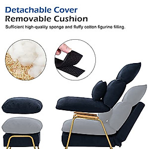 MCombo Accent Recliner Chair with Ottoman, Modern Fabric Armchair, Upholstered Sofa Bed for Living Room Bedroom, Small Space 4055 (Golden Frame, Dark Blue)