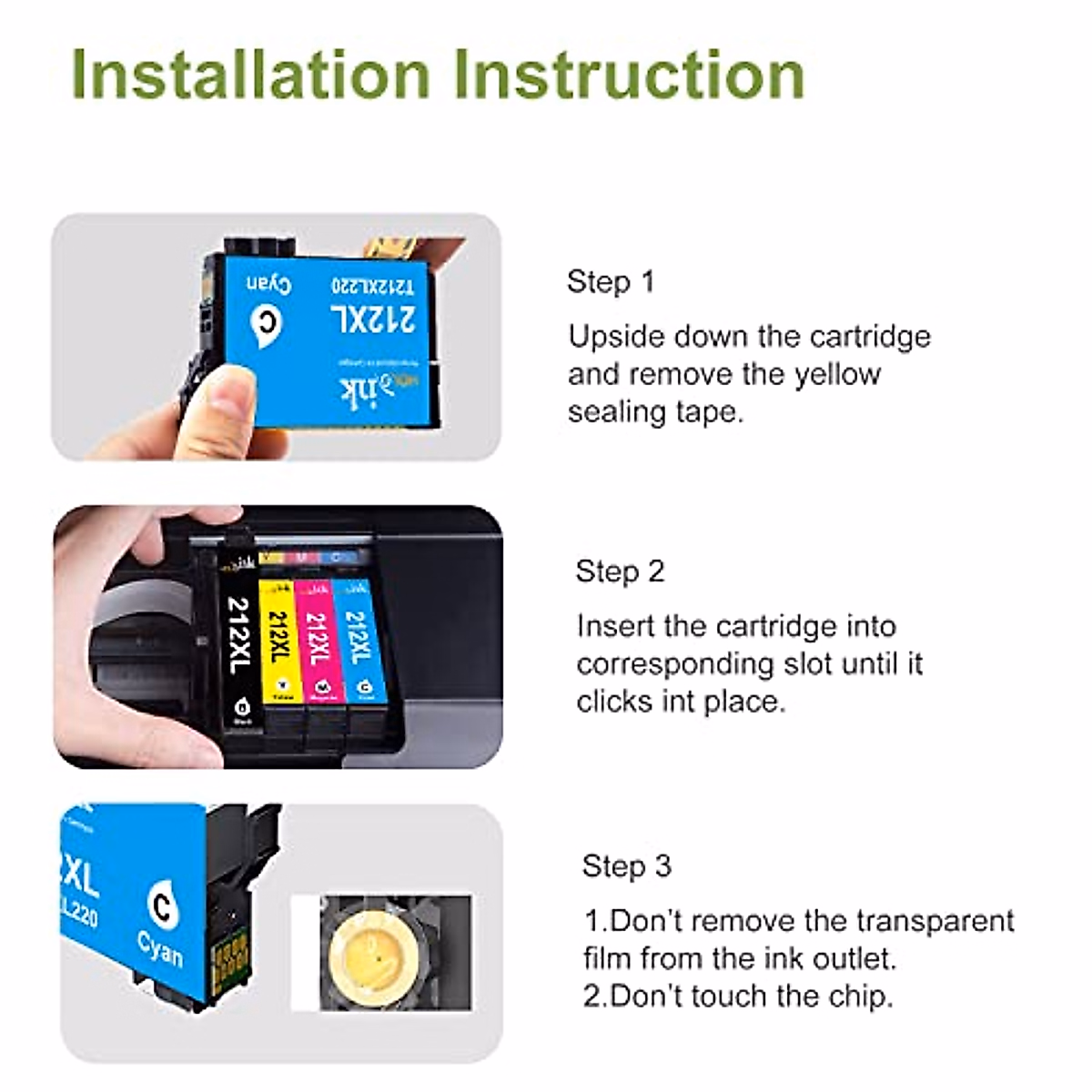 212XL Ink Cartridges Remanufactured Replacement for Epson 212 T212 Ink Cartridges for Workforce WF-2830 WF-2850 Expression Home XP-4100 XP-4105 Printer (2 Black, New Chip)