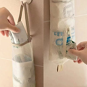 3PCS Trash Bags Storage Organizer Mesh Grocery Bag Dispenser Wall Mount Garbage Bag Storage Holder for Home Kitchen (White)
