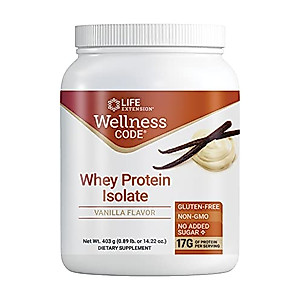 Life Extension Wellness Code Whey Protein Isolate – Vanilla Protein Powder for Muscle Growth & Immune Health - Fitness Supplements - Gluten-Free, Non-GMO, Sugar Free – 14.22 oz (20 Servings)