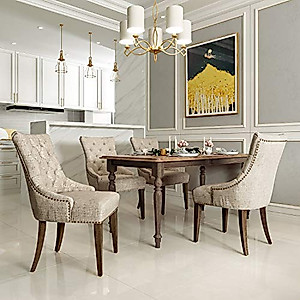 TARTOP Leisure Padded Upholstered Dining Chairs Armrest and Nailed Trim, (Set of 4),Beige