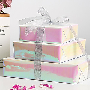 Retrify Pink Wrapping Paper Roll, 17 Inches x 32.8 Feet Holographic Iridescent Gift Wrap Paper for Wedding Bridal Shower Birthday