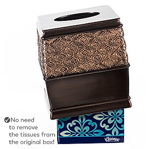 Creative Scents Dublin Brown Tissue Box Cover Square - Decorative Tissue Holder for Bathroom - Beautiful Brown Tissue Box Holder Vessel for Elegant Bathroom, Bedroom, Office Decor (Dublin Style)