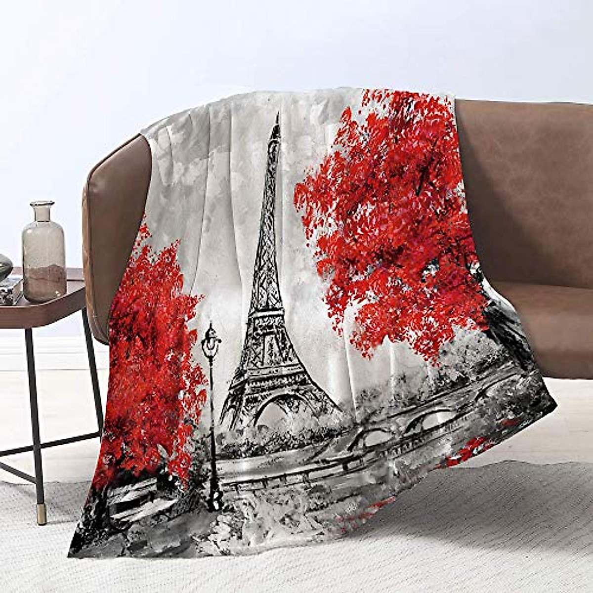 Yunine Oil Painting Blankets for Bed Couch Sofa Eiffel Tower in Paris, mangroves Plush Throw Blankets Super Soft Lightweight Cozy Warm Blankets for Kids Adults 60 x 80 Inches