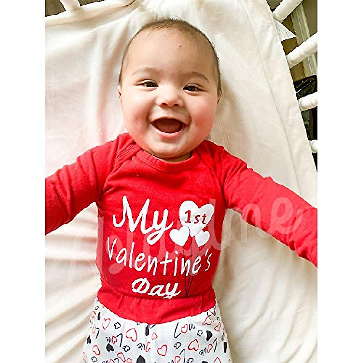 Aslaylme Baby Boys Girls Valentine's Day Outfit Newborn My 1st Valentine's Day Bodysuit (Red,3-6 Months)