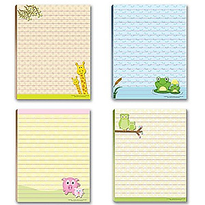 Cute Animal Theme Pads - Teacher Notepad - 4 Assorted Note Pads - Great Gift Idea