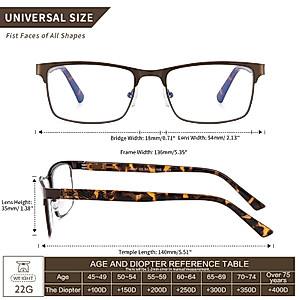 Kafirlo Progressive Multifocal Reading Glasses Men No Line Multifocus Transition Blue Light Blocking Computer Reader Multi Focus Metal Full Wide Frame Spring Hinge Designer Magnifying Eyeglasses 1.25