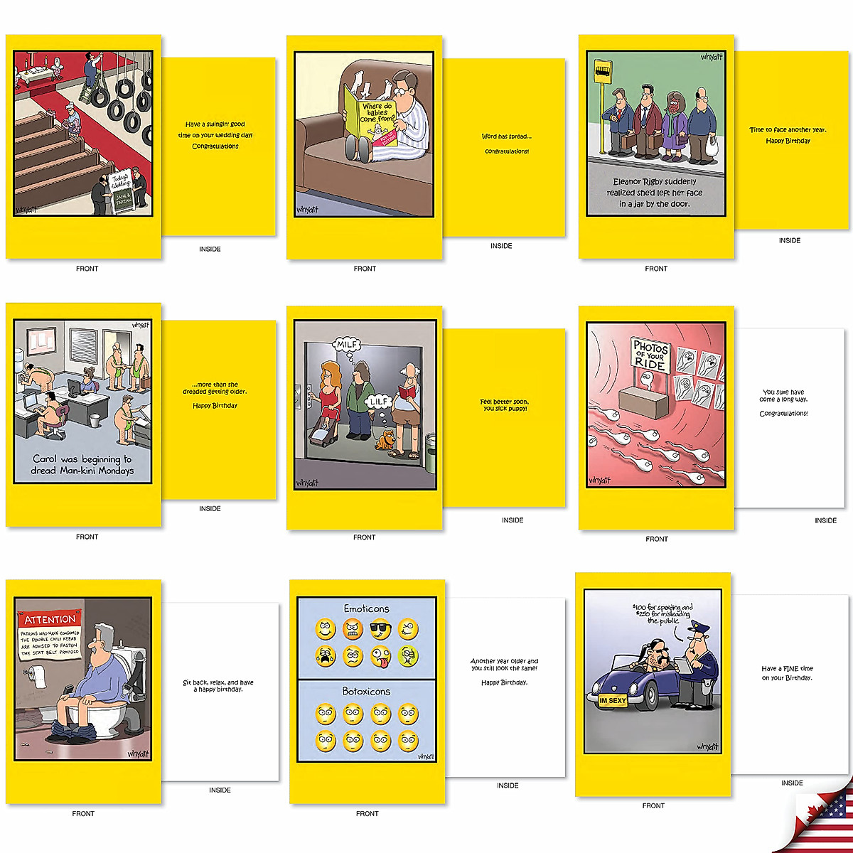 NobleWorks - 36 Assorted Set Funny Mixed Occasions Cards Bulk Box w/Envelopes, Humor Birthday Get Well Friendship (36 Designs, 1 Each) - Whyatt's Wide Variety AC9382XXG-B1x36