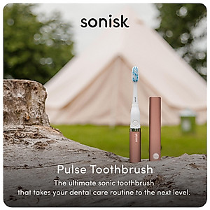 Sonisk Pulse | Battery Powered Electric Toothbrush | Sonic Technology | 1x Battery, 2X Brush Heads, 1x Travel Case Included | 31,000 Strokes Per Minute | Portable Size | Rose Gold