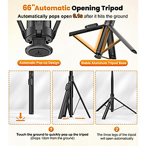TONEOF 66" Automatic Phone Tripod with Magnetic Rechargable Remote,Selfie Stick 360° Vertical & Horizontal Rotatable,Stable for iPhone/Android(Black)