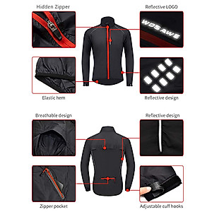 WOSAWE Men's Cycling Wind Jacket Reflective Ultralight Windbreaker Red XXL