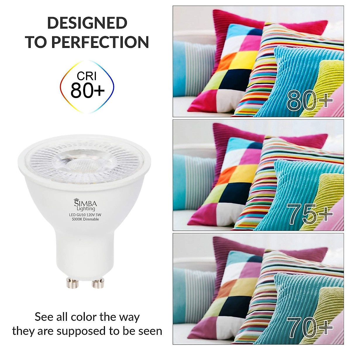 Simba Lighting LED GU10 5W Dimmable Spot Light Bulb (6 Pack) Halogen 50W Replacement MR16 Shape for Accent, Recessed, Track Lighting, 38° Beam Angle, 120V, Twist-N-Lock Bipin Base, 5000K Daylight