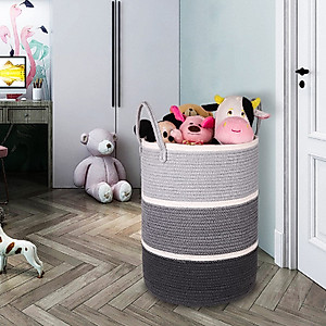 KINGSUSLAY Laundry Hamper, Laundry Basket,Tall Woven Baskets for Blanket storage,Toys,Pillows, Christmas Gifts, Extra Large Nursery Hampers for Laundry(Grey with White-12"x16" Inch)