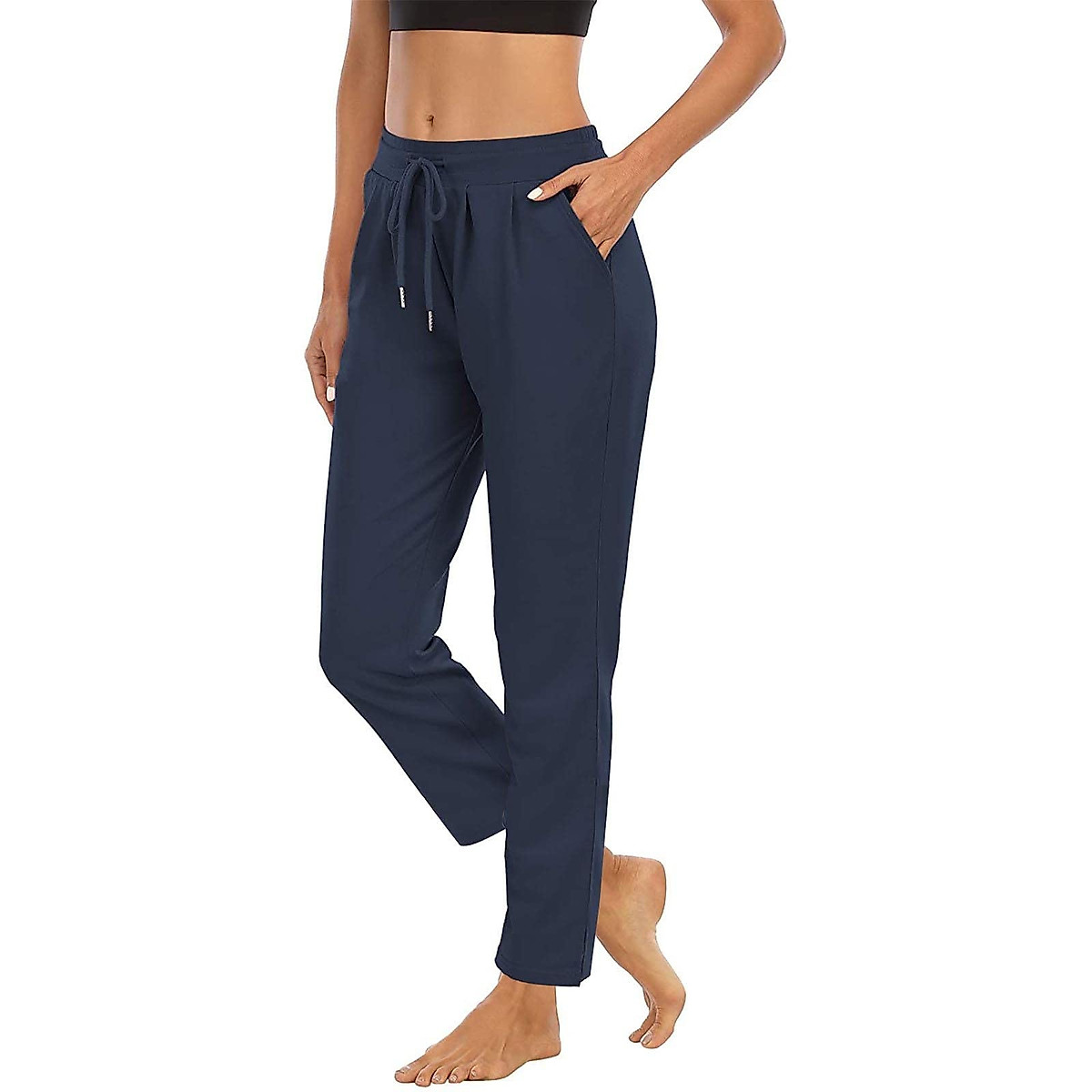 Lastesso Prime Shopping Online Women's Tapered Sweatpants Elastic Waistband High Waist Joggers Pants Gym Athletic Fit Trousers with Pockets Tall Womens Pants Navy XL