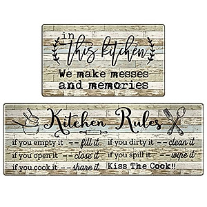 HomeStretch Kitchen Mat Set of 2, Kitchen Rugs Anti-Fatigue Non-Slip Kitchen Floor Mats Waterproof Standing Mat with Sayings, Warming Gifts for Kitchen Decor, 17"x 30"+17"x 47"