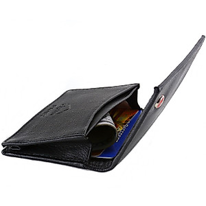 Alpine Swiss Classic Leather Business Card Wallet with ID Window - Expandable pocket - Thin Slim Billfold Credit Card Case